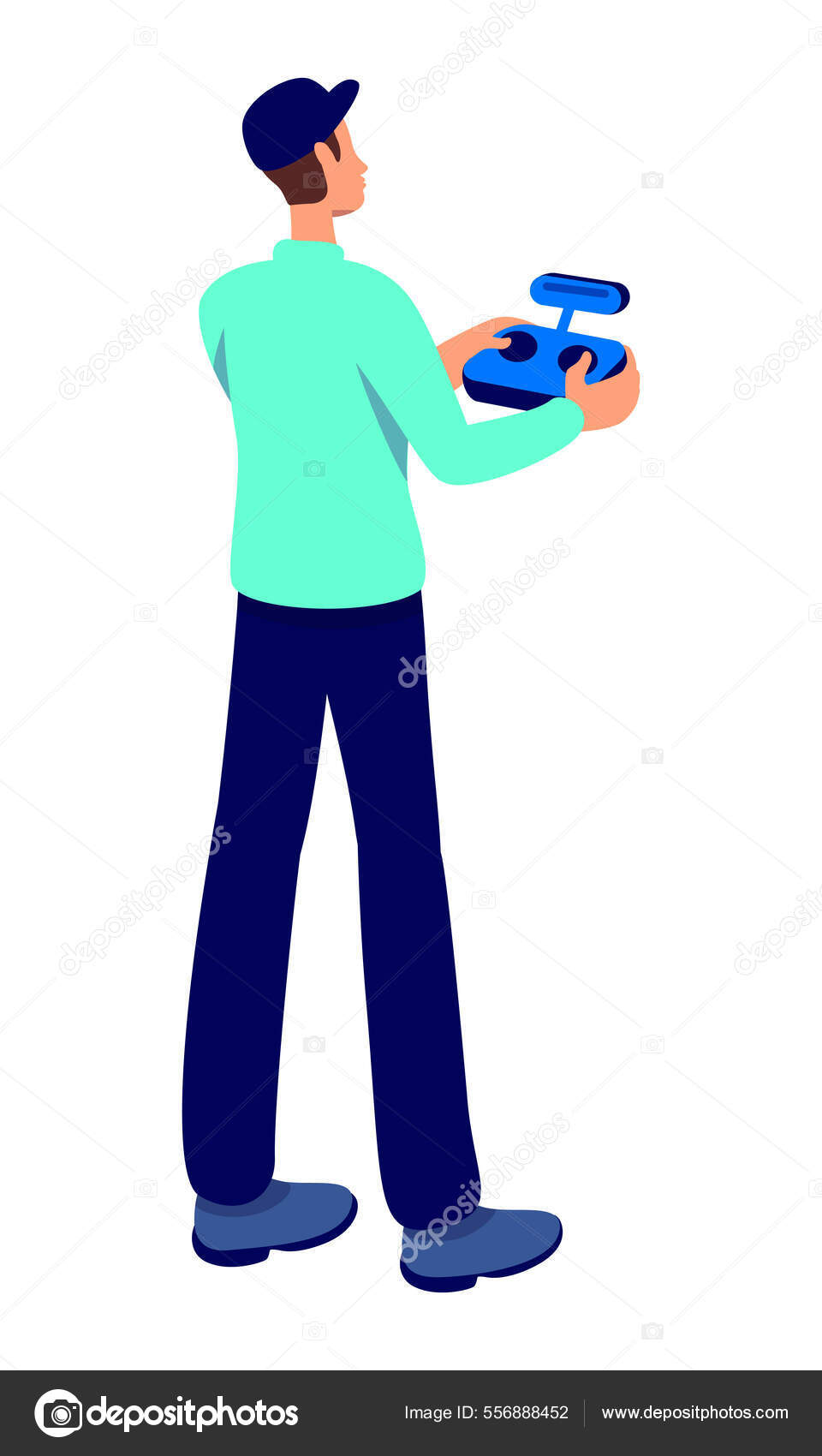 Man Using Using Remote Control Drone Semi Flat Color Vector Stock ...