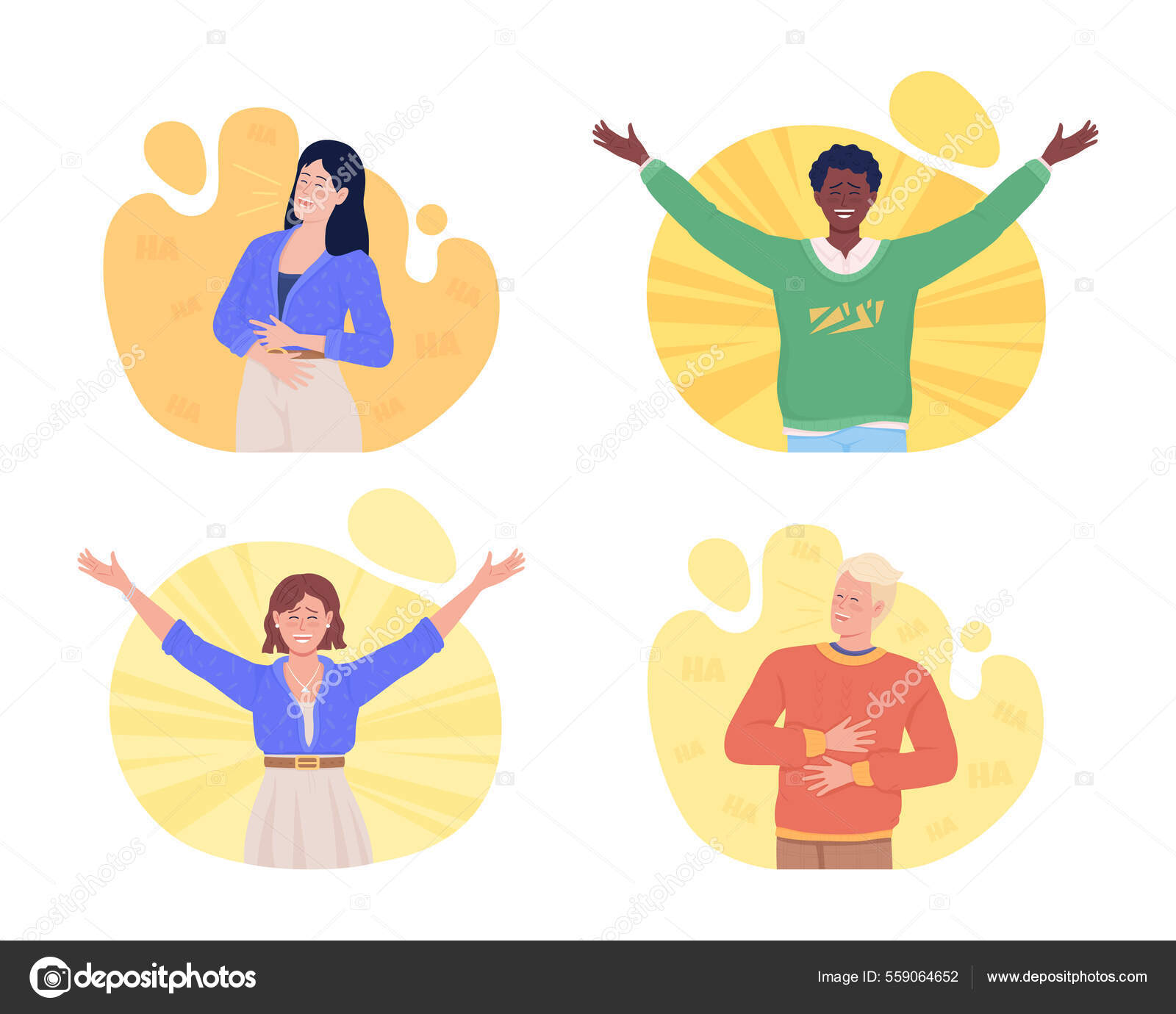 Positive Emotions Vector Isolated Illustrations Set Laughing Flat ...