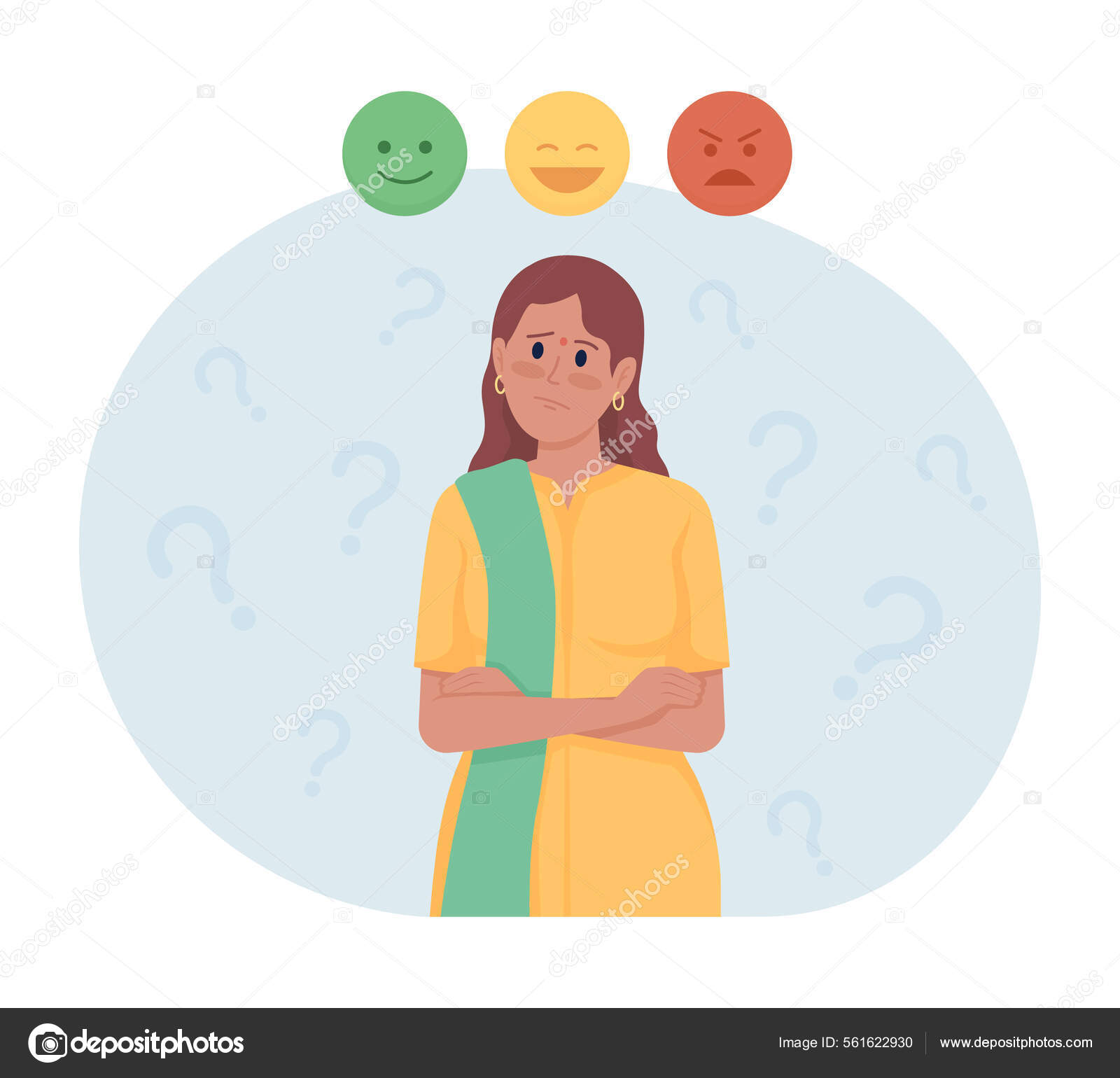 Pensive Lady Vector Isolated Illustration Selecting Mood Doubting Woman ...