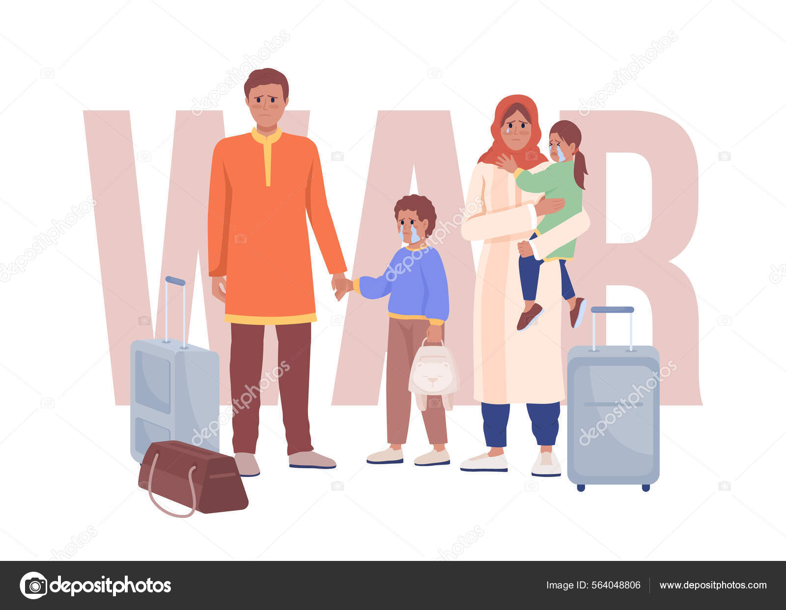Refugee Family Vector Isolated Illustration Asylum Seekers Flat ...