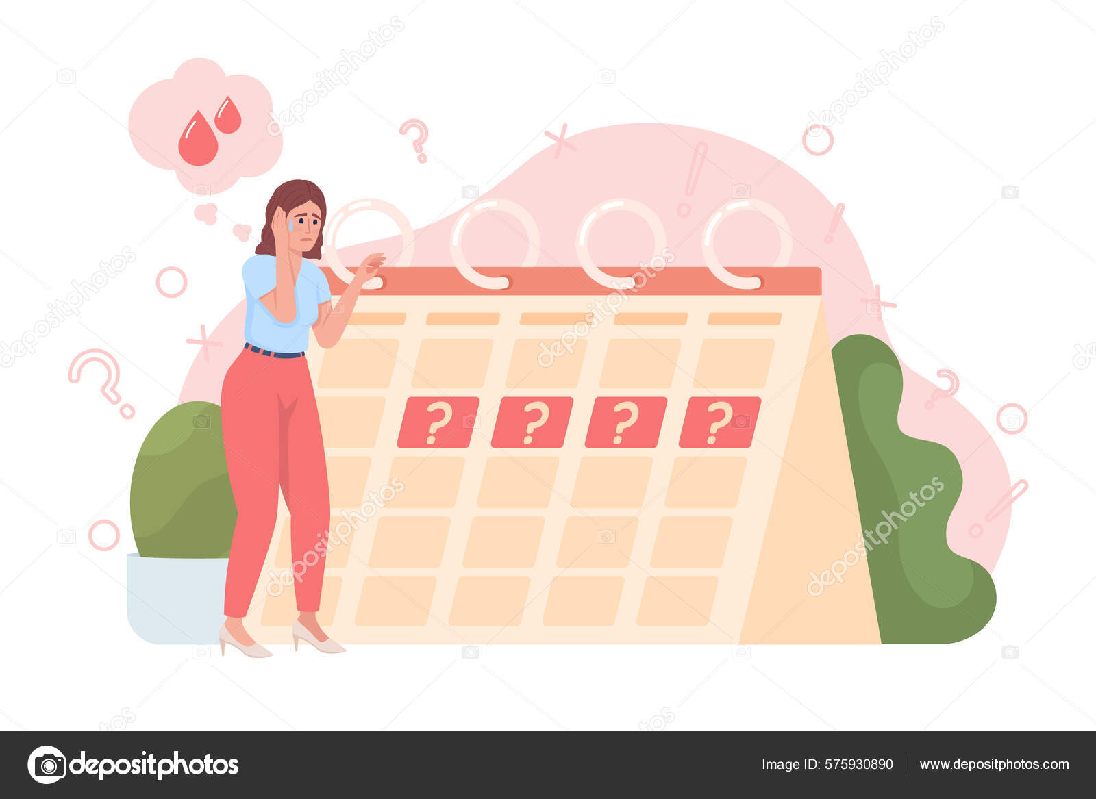 Irregular Periods Vector Isolated Illustration Worried Lady Flat ...