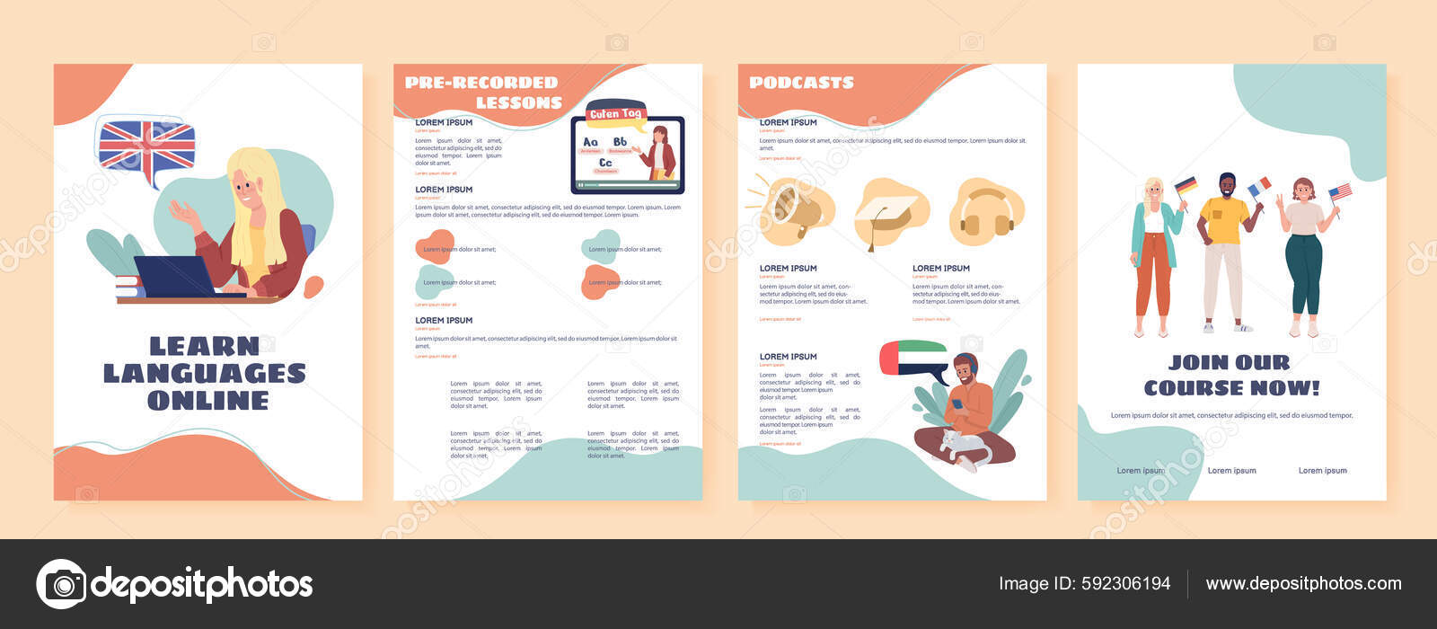 Learn Languages Online Flat Vector Brochure Template Booklet Leaflet ...