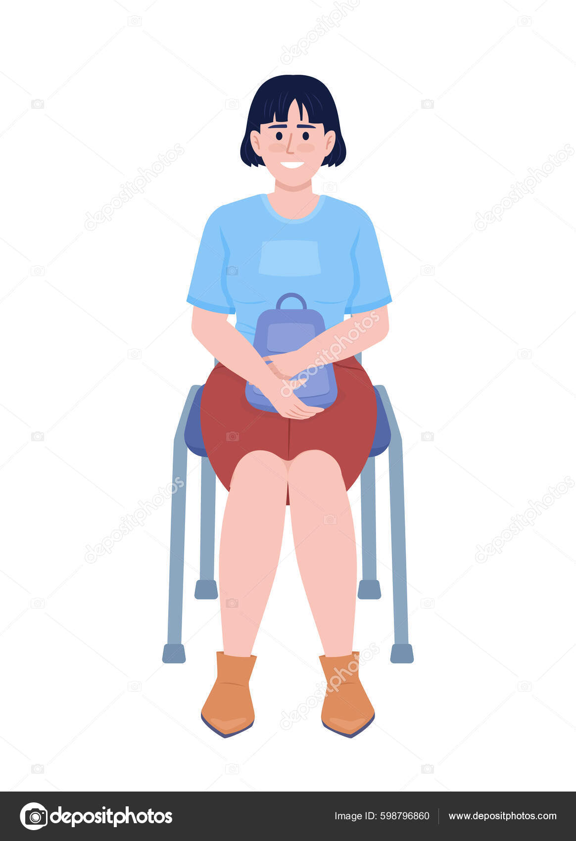 Woman Backpack Sitting Chair Semi Flat Color Vector Character Editable ...