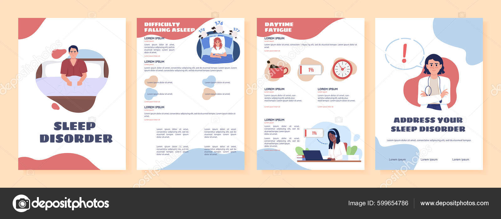 Sleep Disorder Flat Vector Brochure Template Booklet Leaflet Printable ...