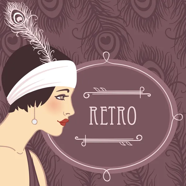 Art Deco vintage invitation template design with illustration of flapper girl. patterns and ...