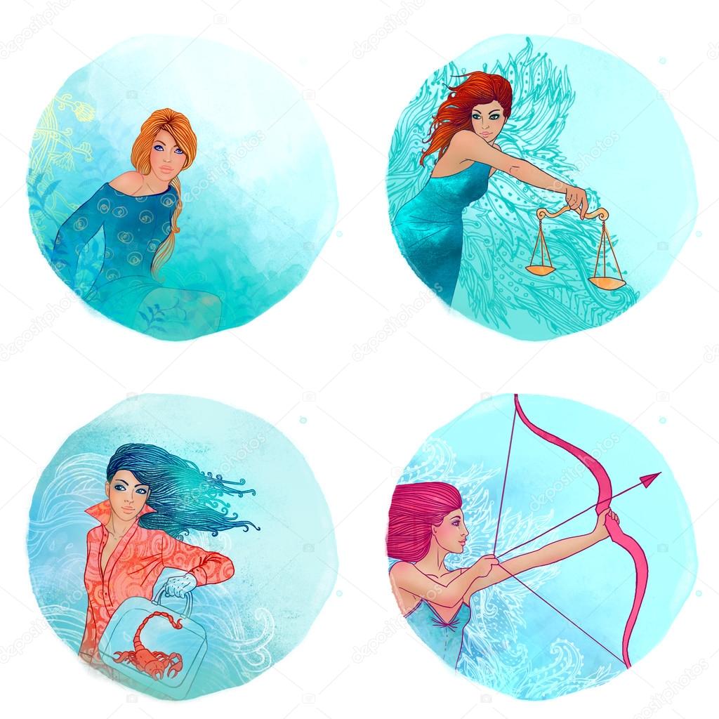 Virgo, Libra, Scorpio, Sagittarius zodiac sign as a beautiful girl ...