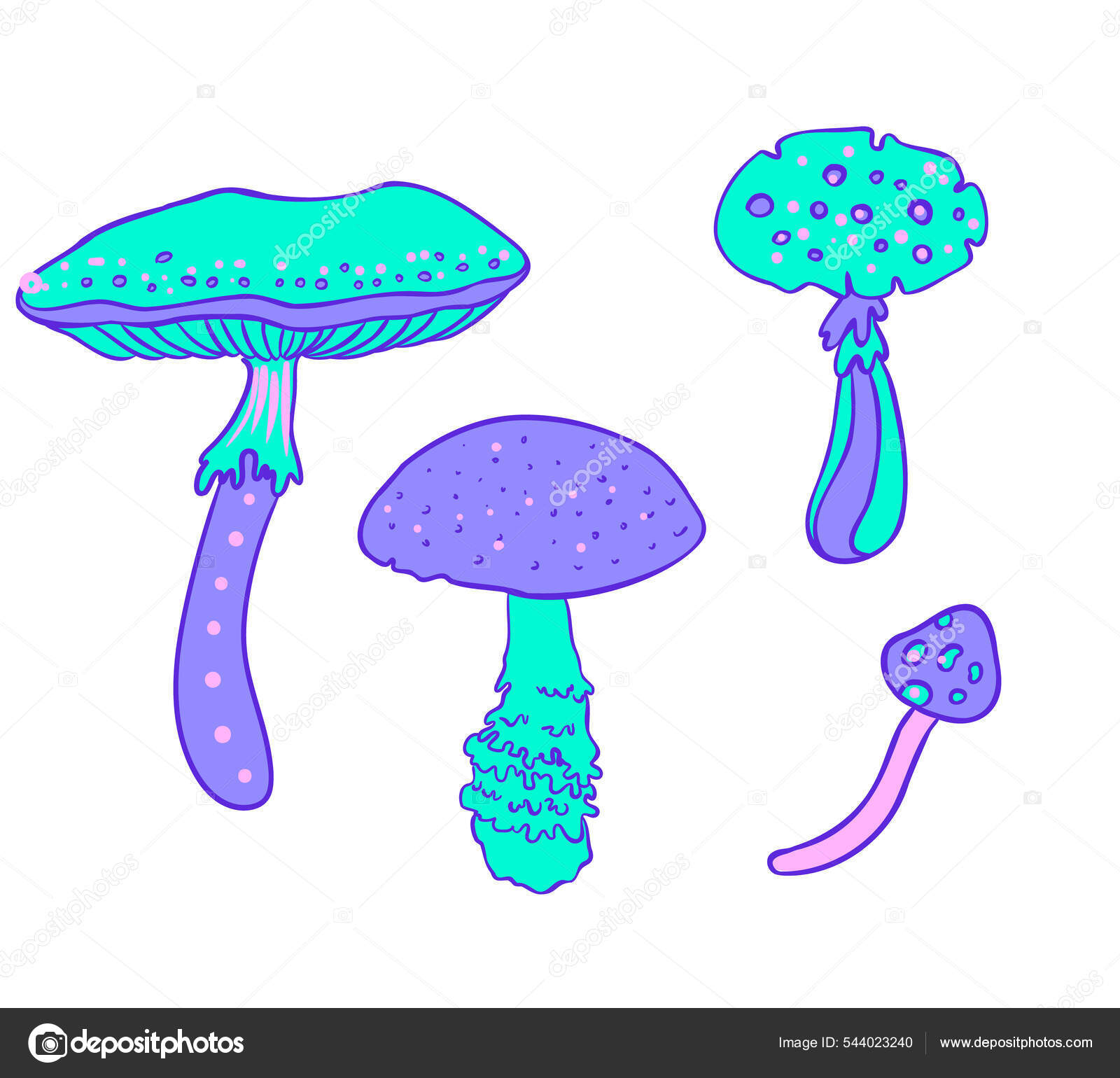 Magic mushrooms. Psychedelic hallucination. Vibrant vector illustration ...