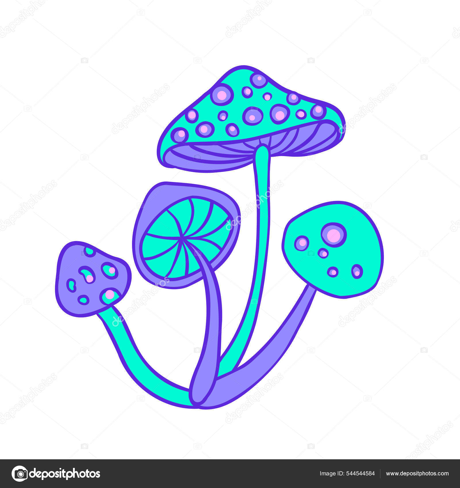Magic mushrooms. Psychedelic hallucination. Vibrant vector illustration ...