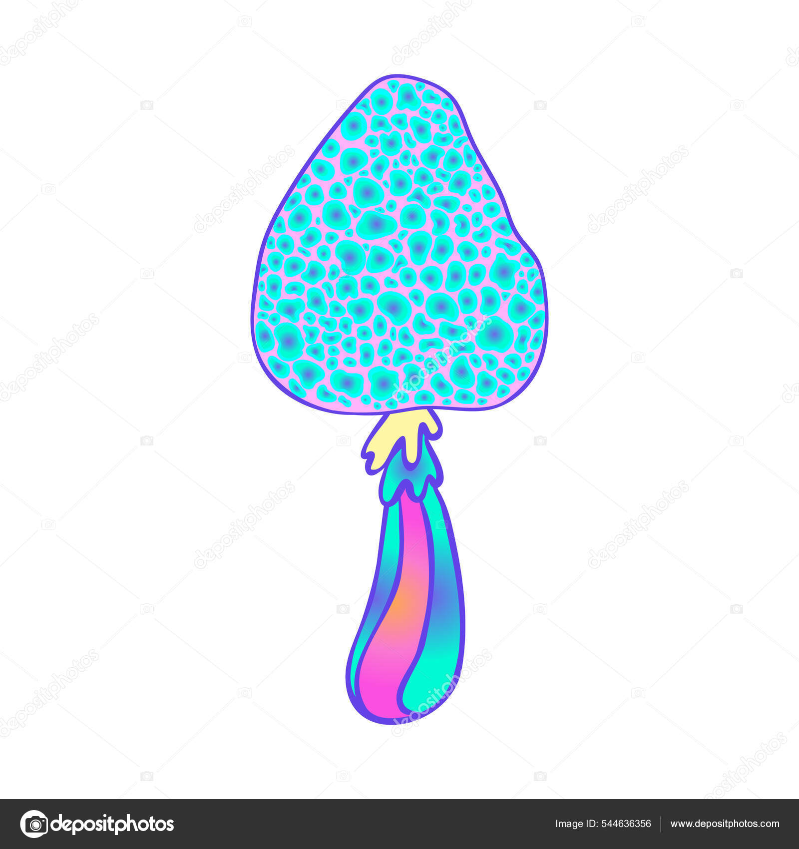 Magic mushrooms. Psychedelic hallucination. Vibrant vector illustration ...