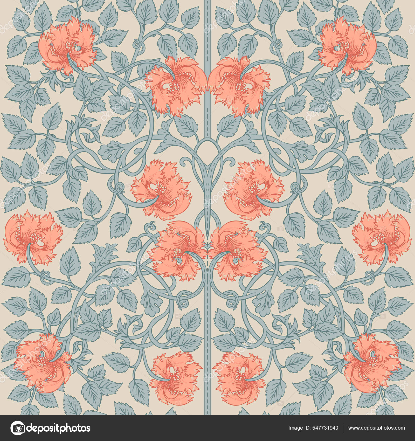 Floral vintage seamless pattern for retro wallpapers. Enchanted Vintage Flowers. Arts and Crafts ...