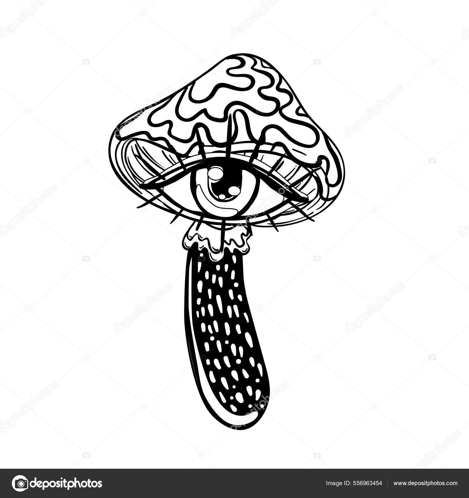 Magic Mushroo Eye Psychedelic Hallucination Outline Vector Illustration ...