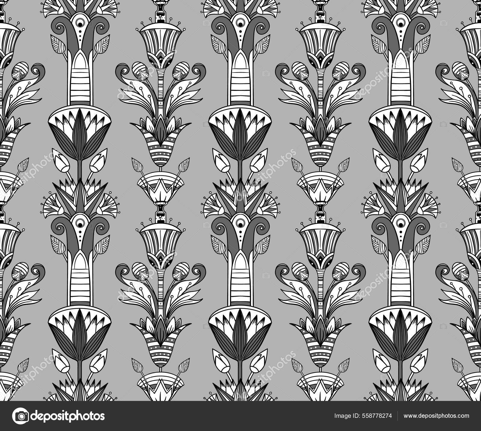 Ancient Egypt Vintage Black White Seamless Pattern Egyptian Gods ...