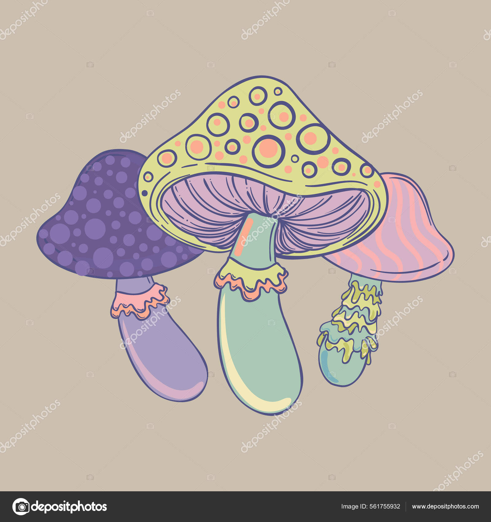 Magic Mushroom Psychedelic Hallucination Vector Illustration Pastel ...