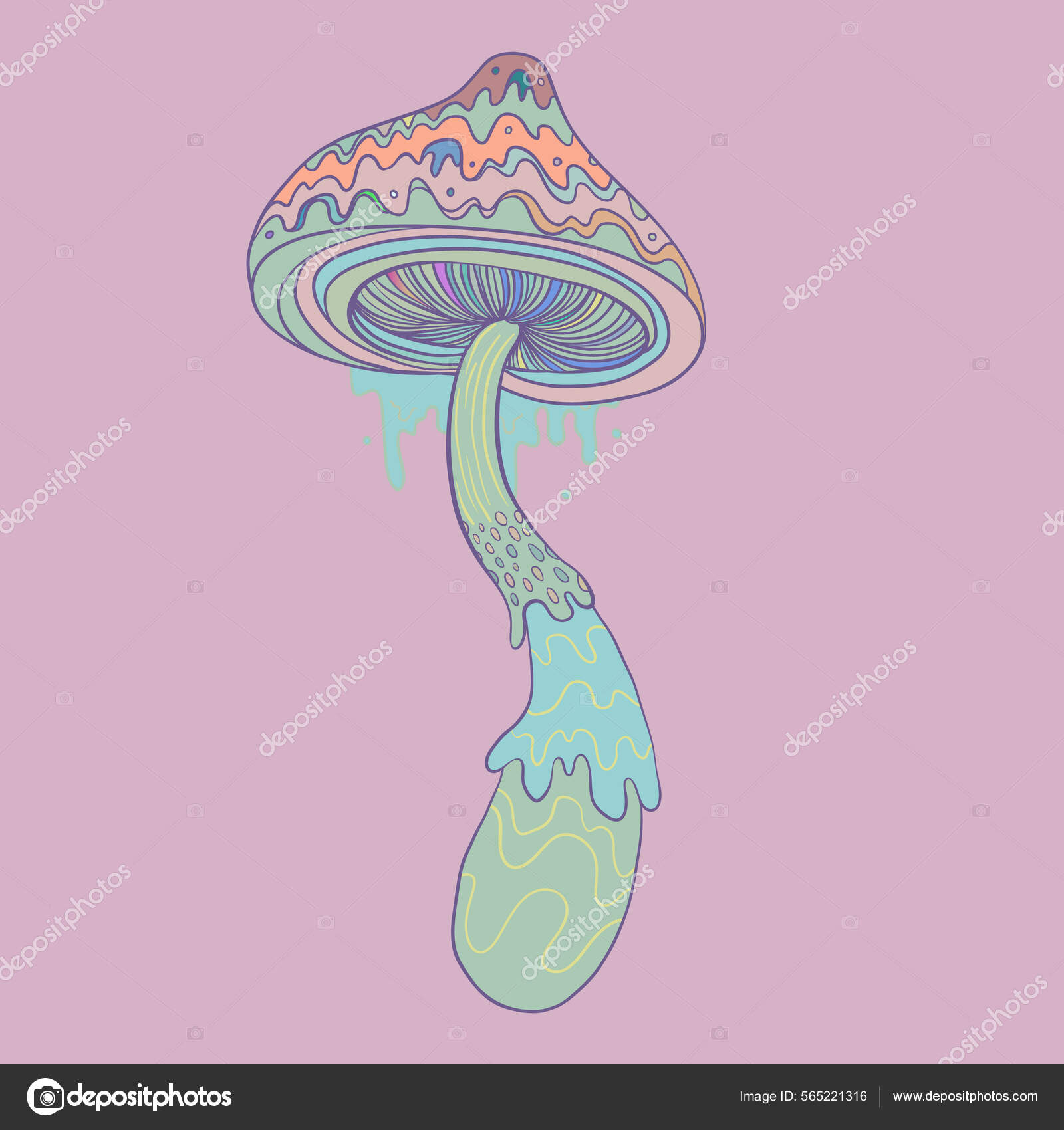 Magic Mushroom Psychedelic Hallucination Vector Illustration Pastel ...