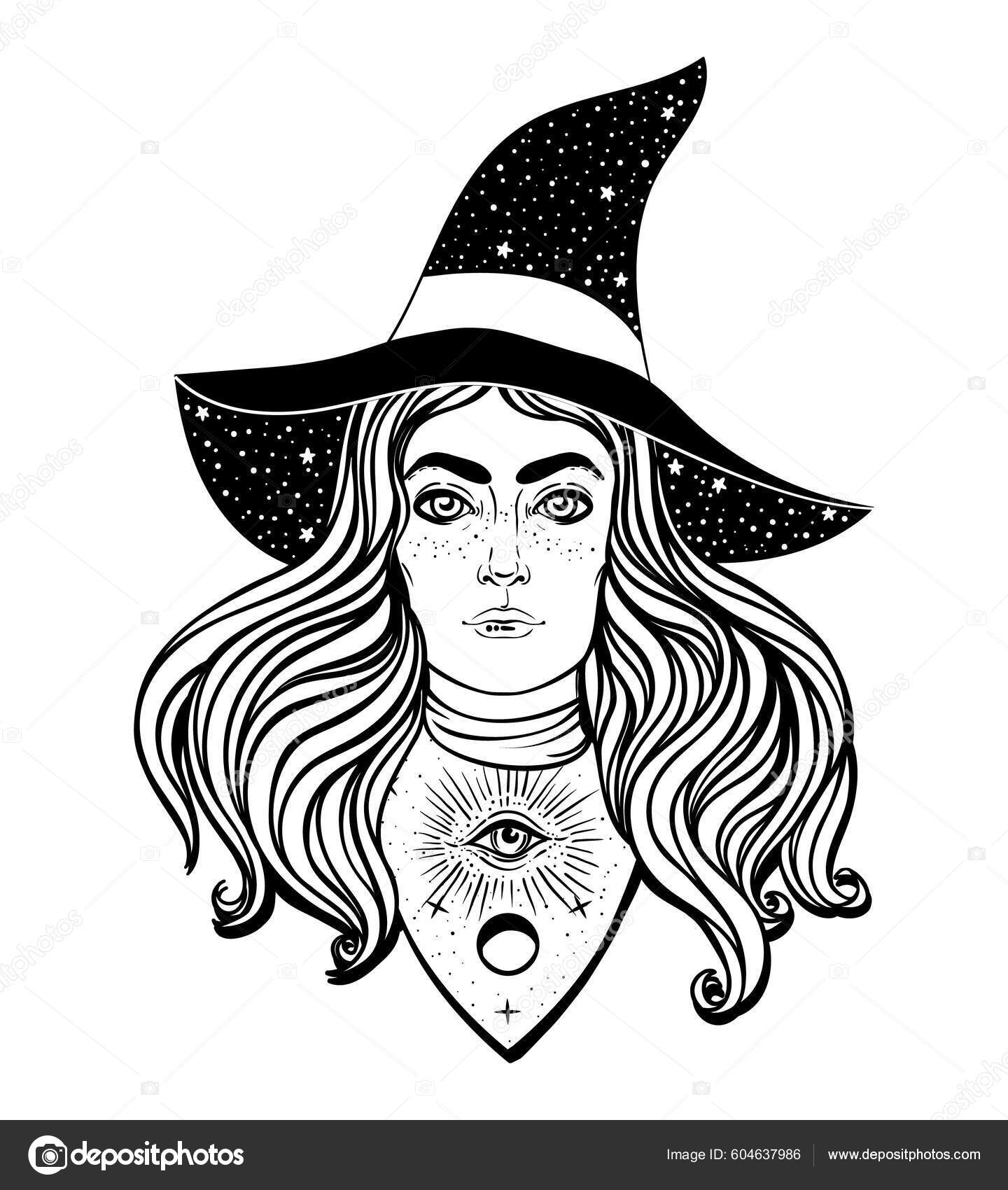 Pretty Witch Face Drawing