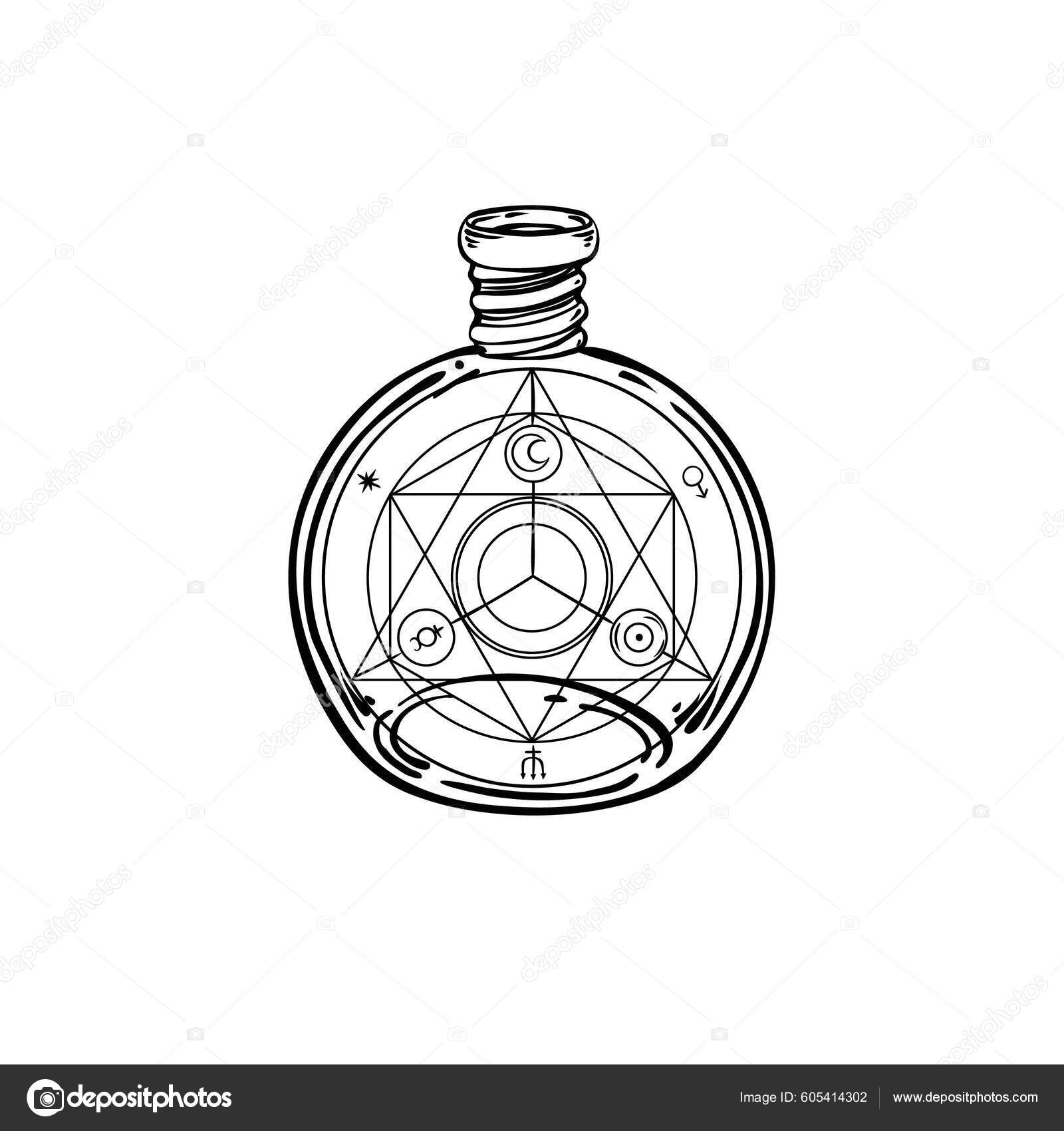 Magic Potion Black White Bottle Sacred Geometry Vector Illustration ...