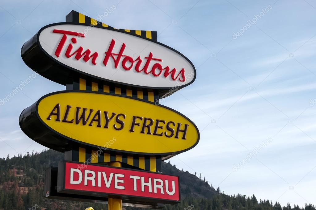Sign for Tim Horton's coffee shop in Canada — Stock Editorial Photo ...