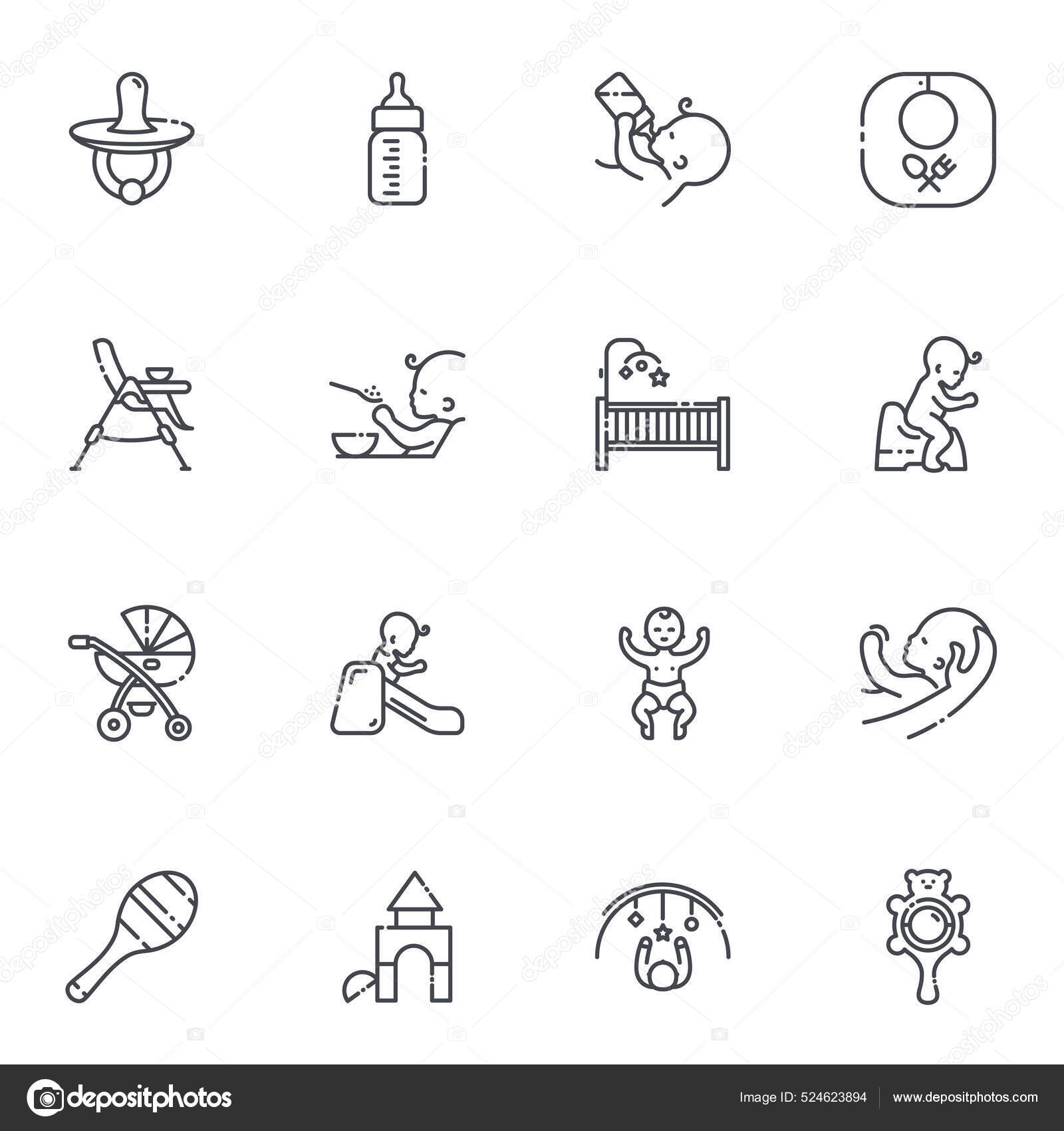 Iconos Línea Vectorial Infantil Aislados Sobre Fondo Transparente ...