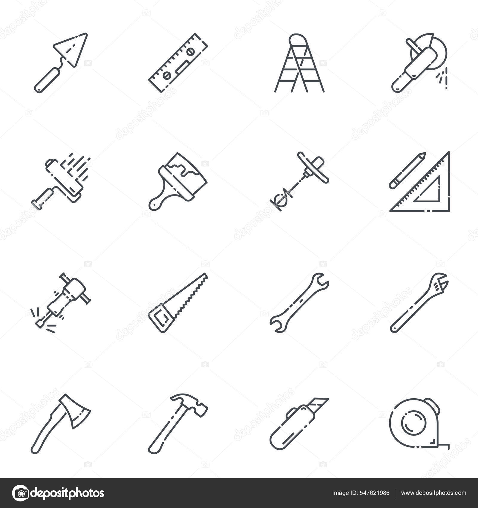 Set Vector Construction Line Icons Isolated White Transparent ...
