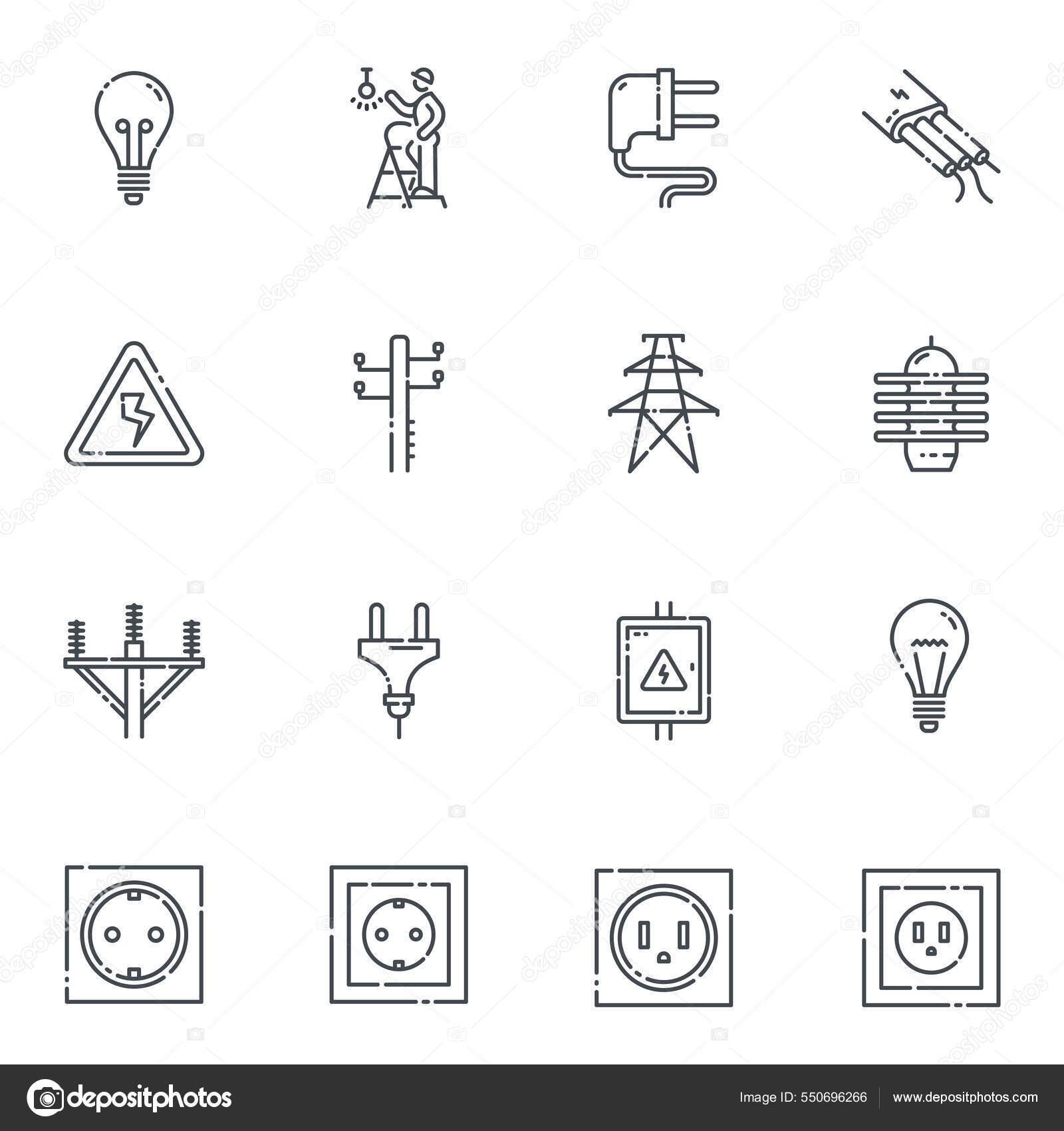 Vector Power Supply Electricity Line Icon Set Isolated Transparent ...