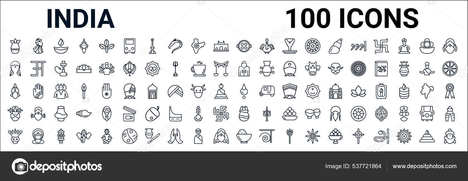 Outline Set India Line Icons Linear Vector Icons Peacock Woman Stock ...