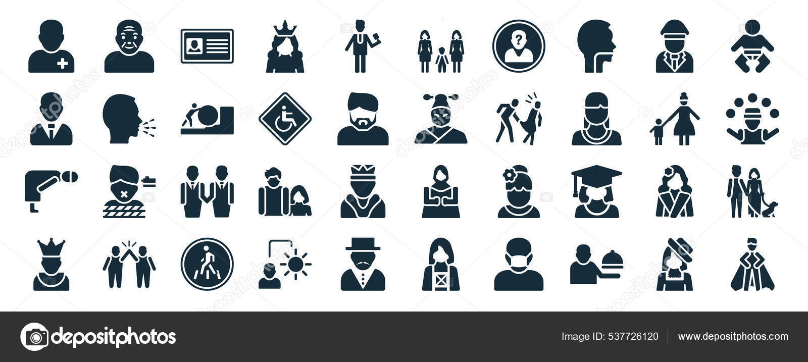 Set Filled People Web Icons Glyph Style Old Man Bussiness Stock Vector ...