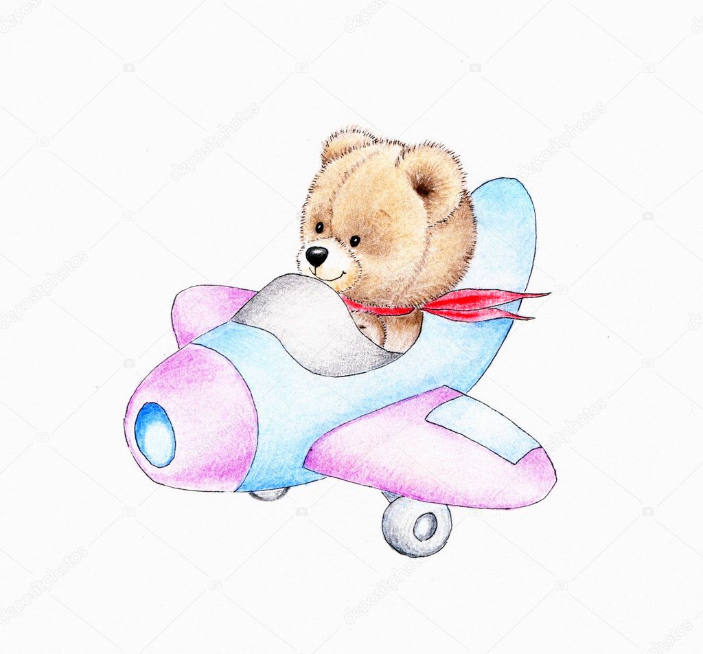 Teddy bear on flying plane Stock Illustration by ©Tchumak #38181481