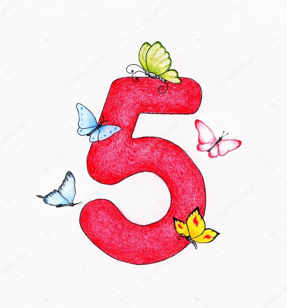 Number 5 and butterflies Stock Photo by ©Tchumak 38181893