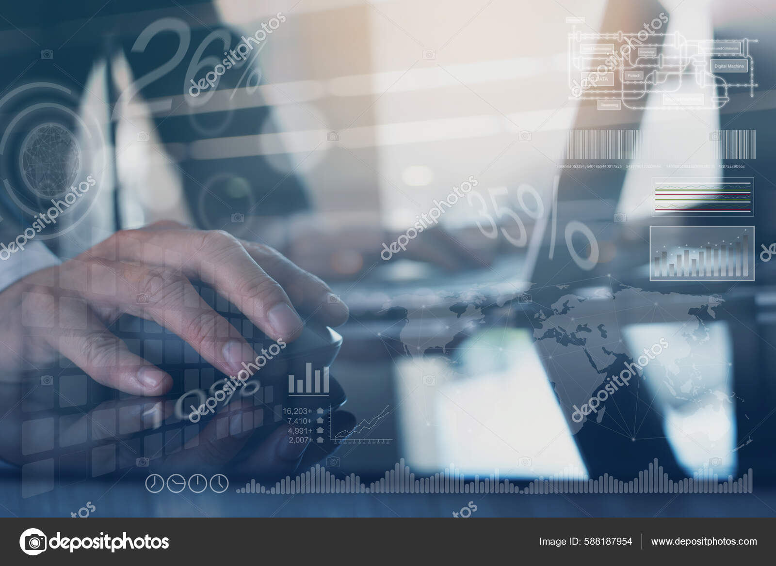 Business Analysis Smart Office Concept Businessman Hand Clicking ...