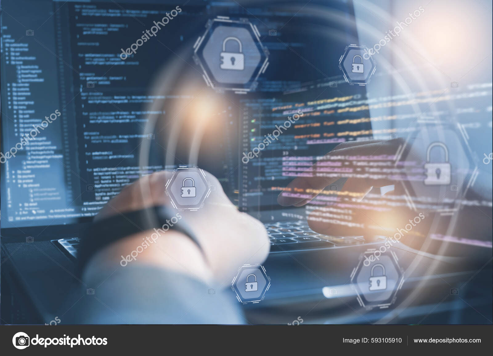 Cyber Security Digital Data Protection Concept Man Using Laptop ...