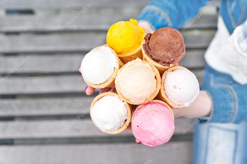 Many different colors ice-cream in waffles. Stock Photo by ...