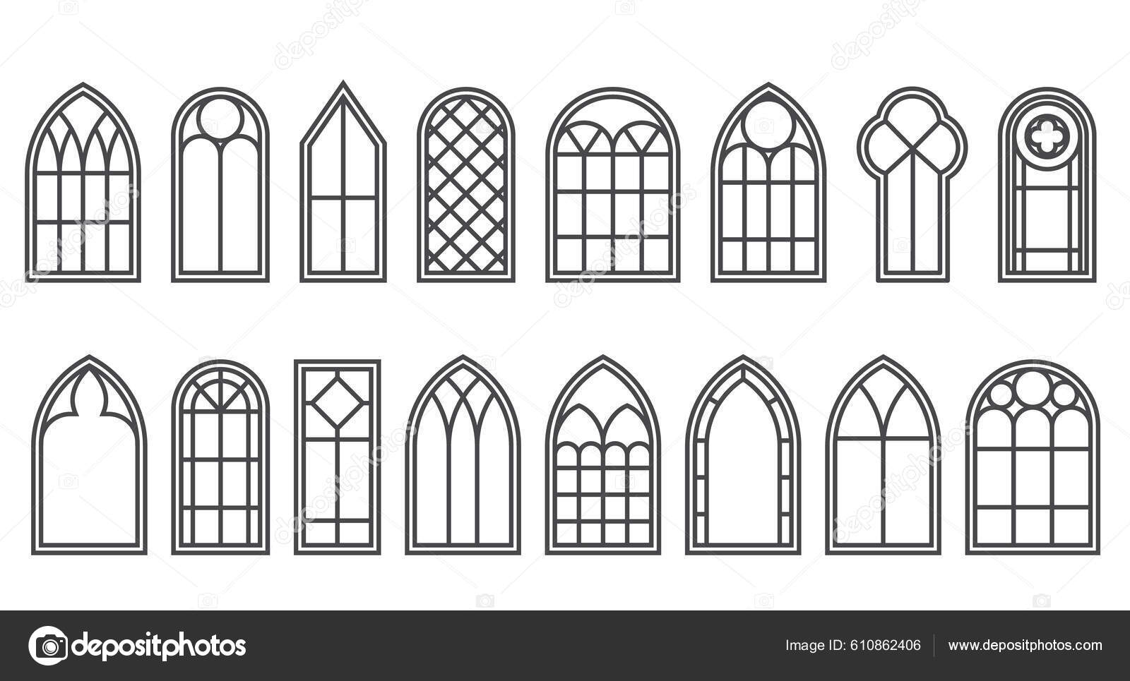 Gothic Windows Outline Set Silhouette Vintage Stained Glass Church Frames Stock Vector By