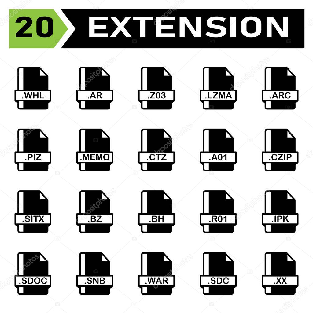File extension icon set include file, document, extension, icon, type ...