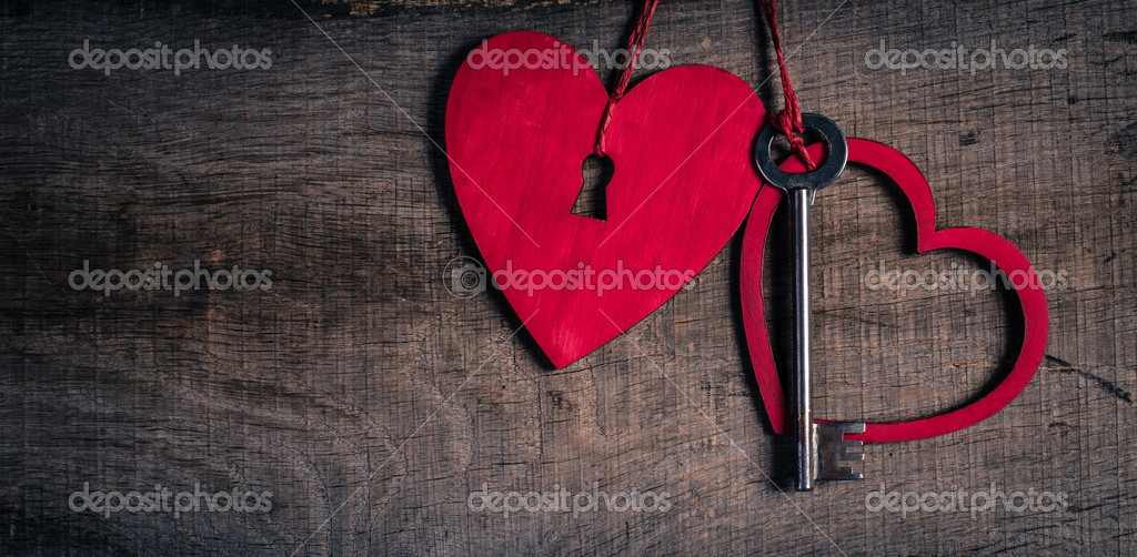 Key with the hearts as a symbol of love. Heart with a keyhole. Key of ...