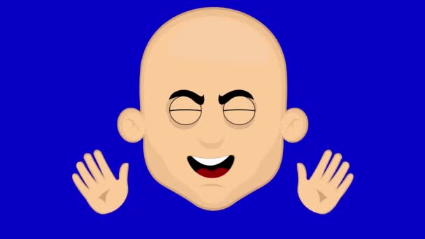 Loop Animation Face Cartoon Bald Man Waving His Hands Blue — Stock ...