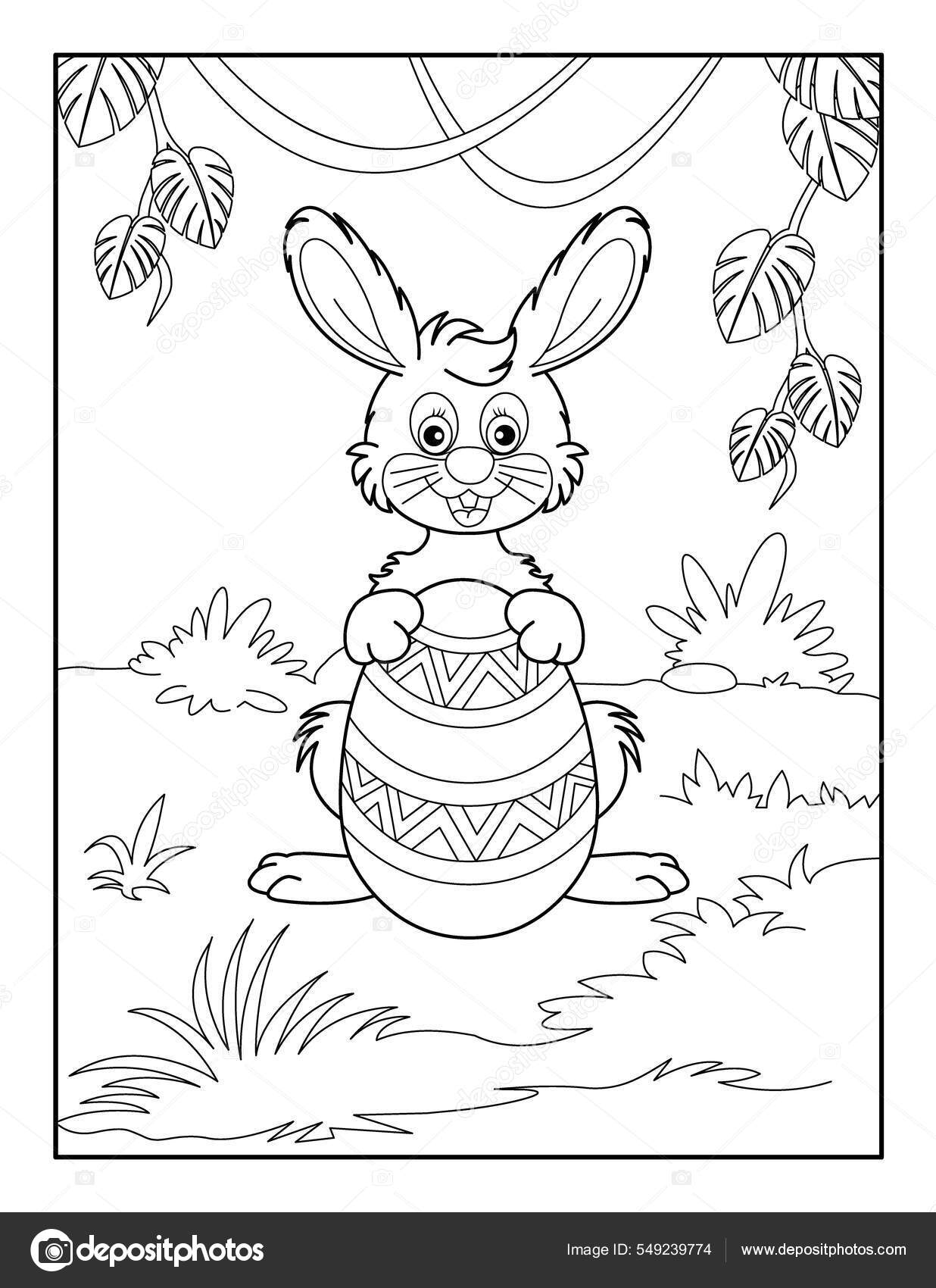 Happy Easter Coloring Page Para Crianças Livro Para Colorir Para Vetor ...