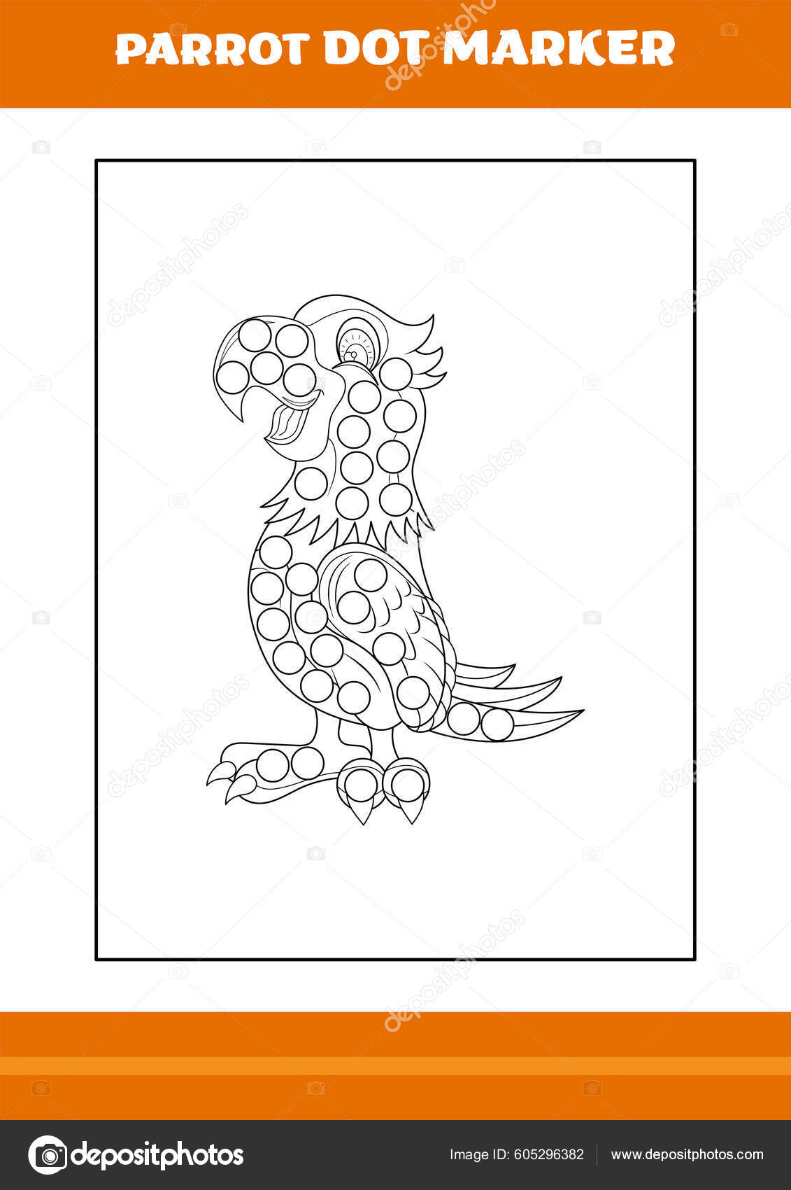 Parrot Dot Marker Coloring Book Line Art Design Kids Printable Stock ...
