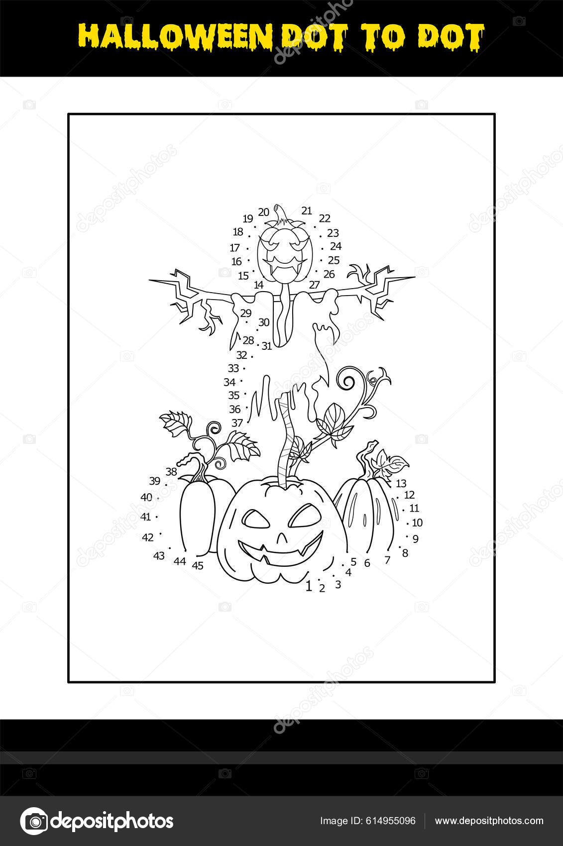 Halloween Dot Dot Coloring Page Kids Line Art Coloring Page Stock ...
