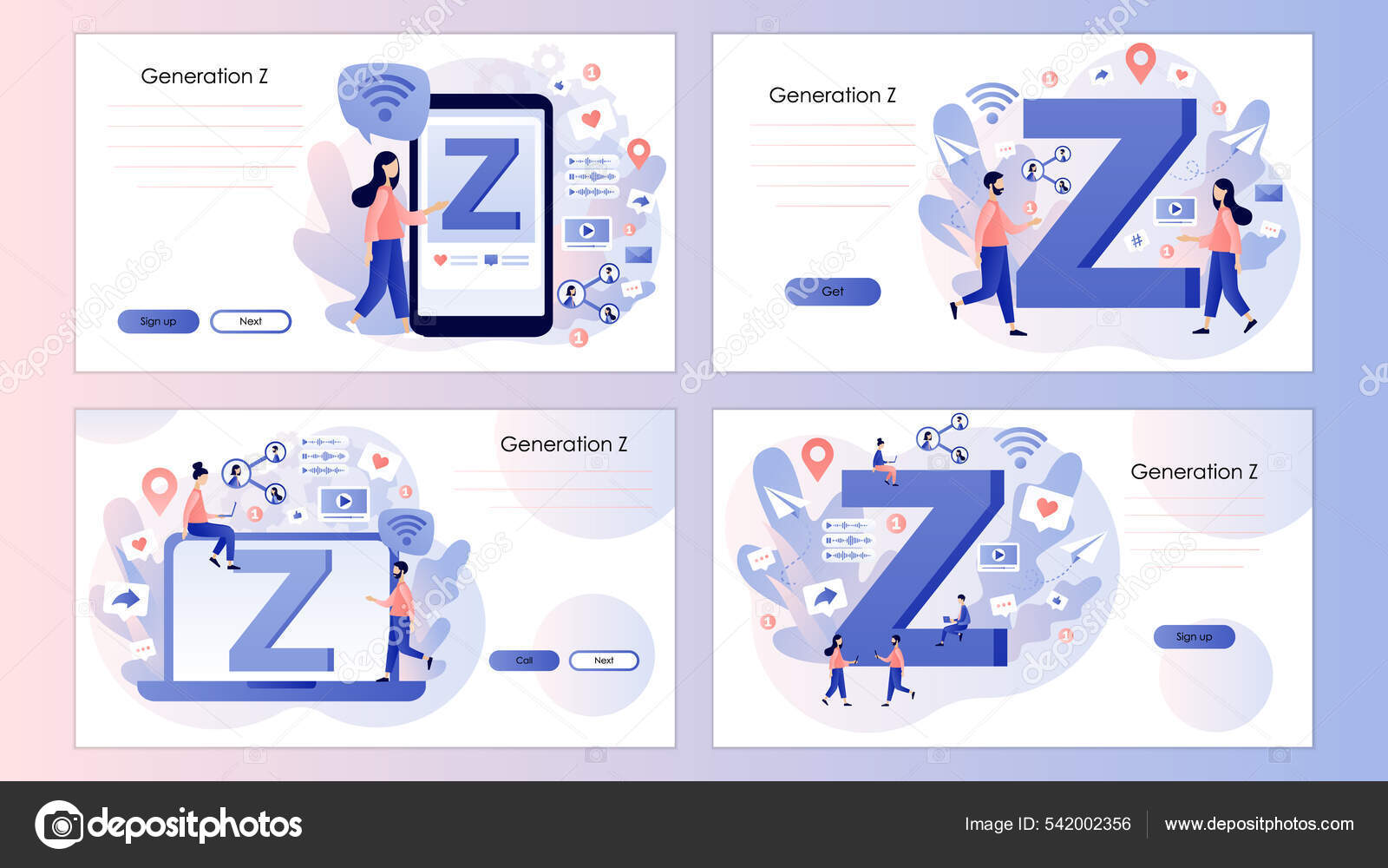 Generation Z. New and modern demography trend. Young teens using ...