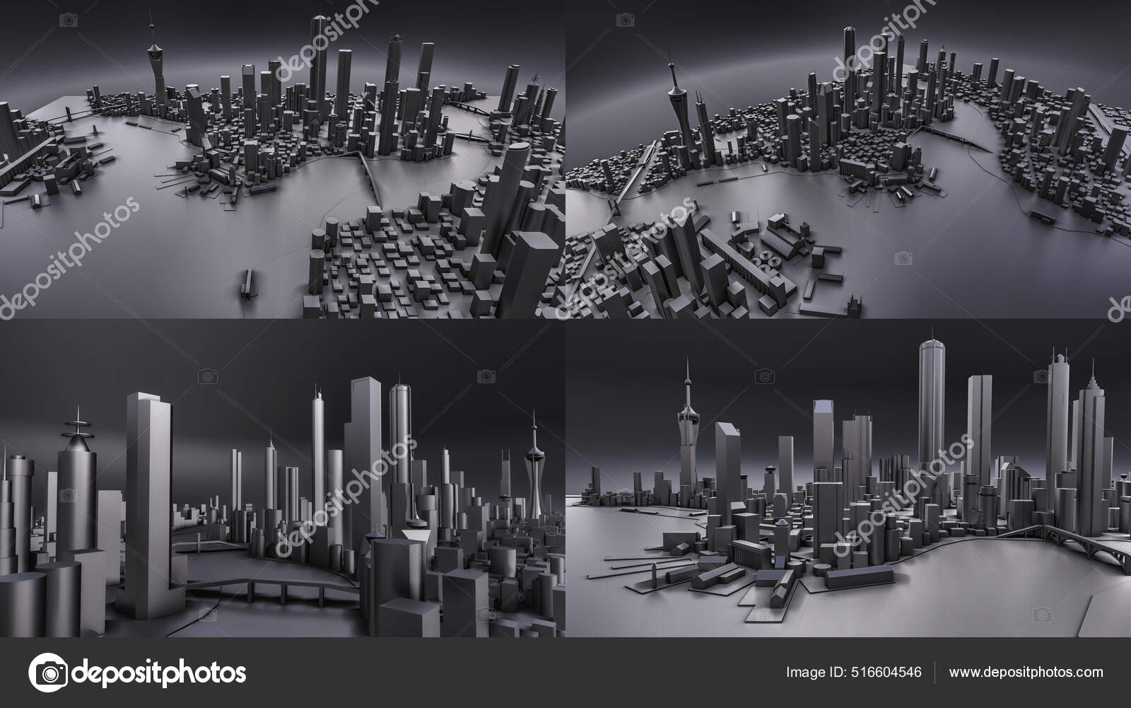 Set Three Dimensional Landscape Modern City Huge Layout Metropolis ...