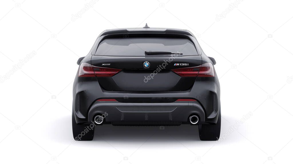 Tula, Rusia. Enero 9, 2022: BMW M135i XDrive. Coche negro aislado sobre fondo blanco ...