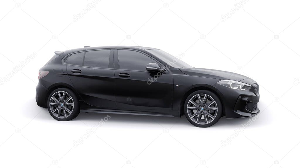Tula, Rusia. Enero 9, 2022: BMW M135i XDrive. Coche negro aislado sobre fondo blanco ...