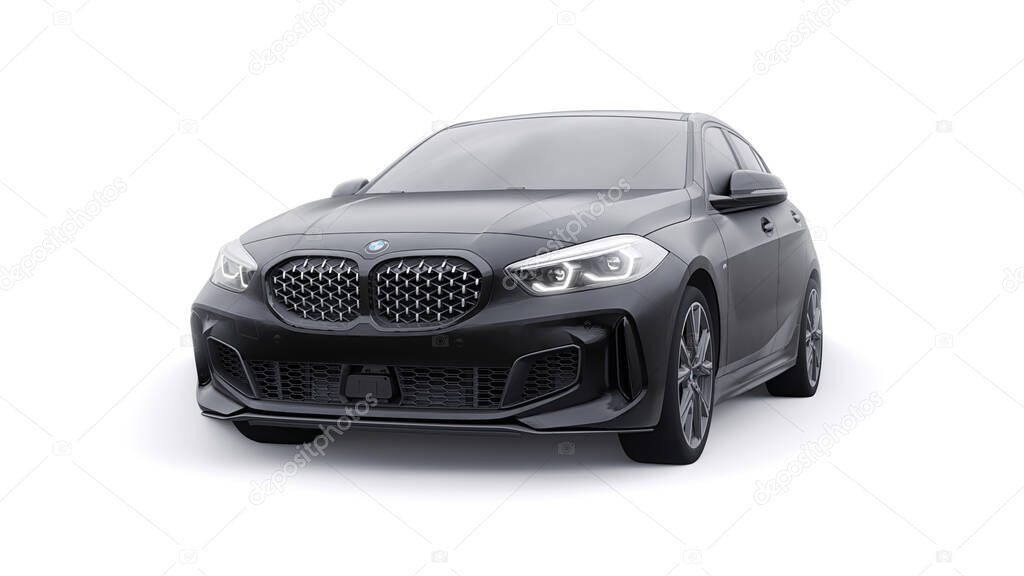 Tula, Rusia. Enero 9, 2022: BMW M135i XDrive. Coche negro aislado sobre fondo blanco ...