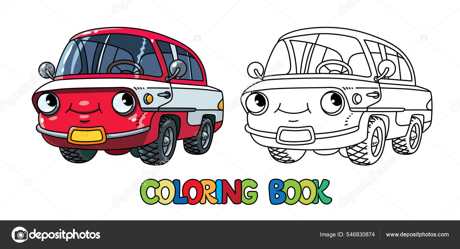 Lucu mobil kecil retro dengan mata. Buku mewarnai Vektor Stok oleh ...
