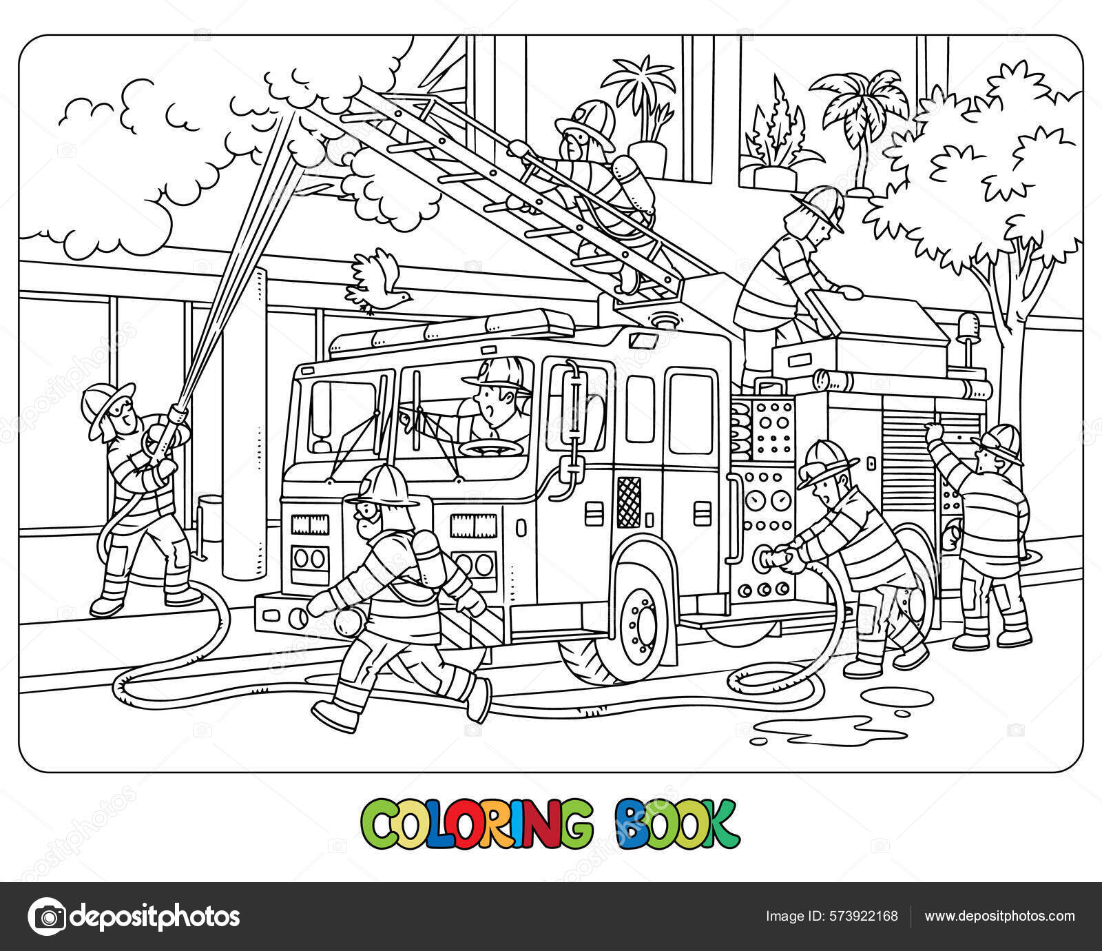 Pemadam Hitam Mewarnai Kebakaran Sketsa Animasi Profesi Kumpulan ...