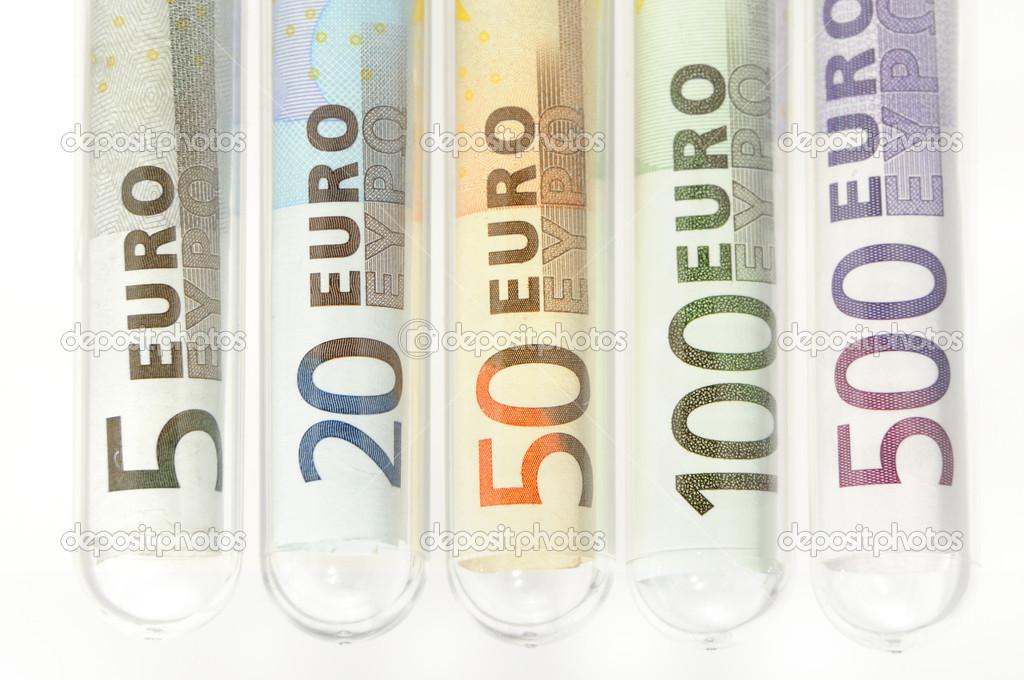 Euro banknotes in test tubes — Stock Photo © avarand #38384681
