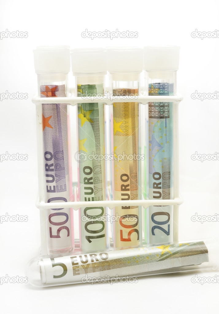 Euro banknotes in test tubes Stock Photo by ©avarand 38387081