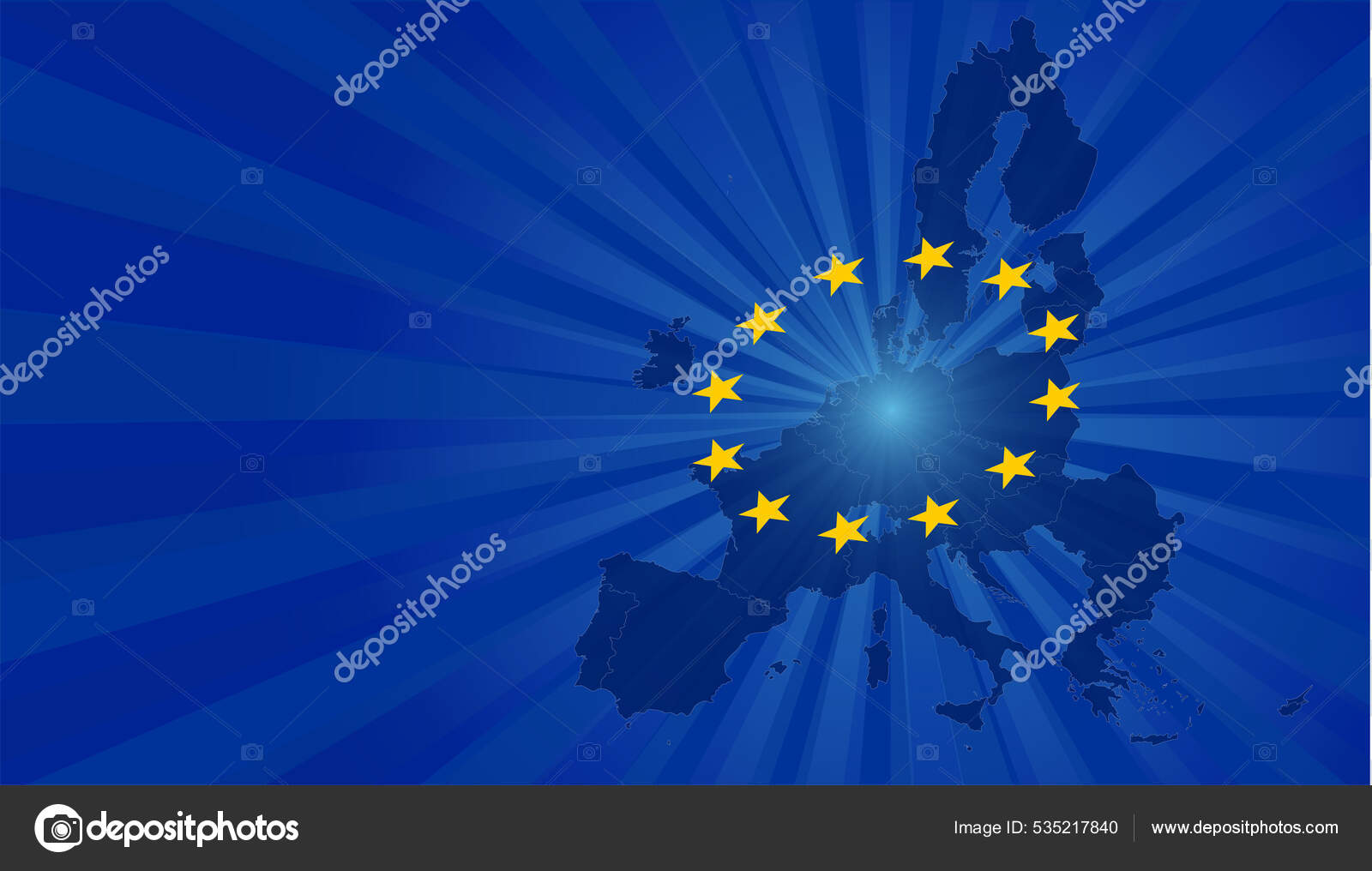 Europe Map European Union Flag Sun Rays Effect Friendship Cooperation ...
