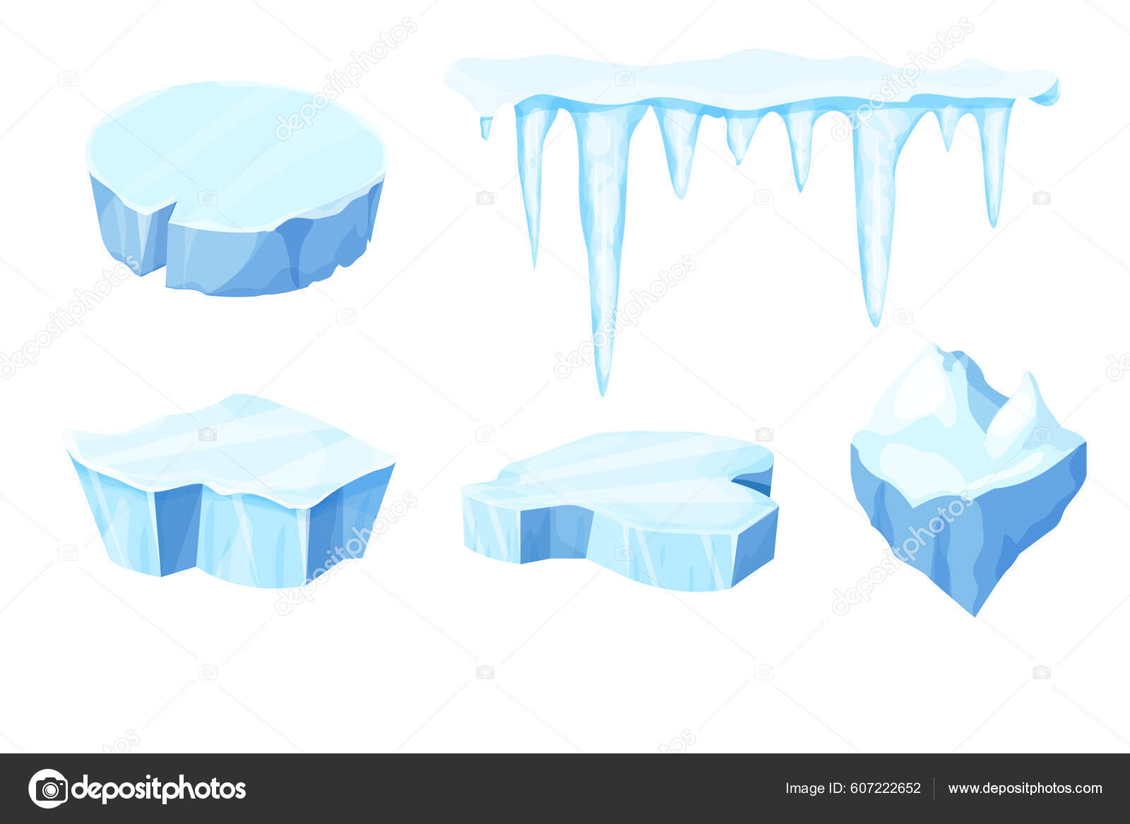 Set Ice Floe Frozen Water Piece Iceberg Cartoon Style Isolated Stock ...
