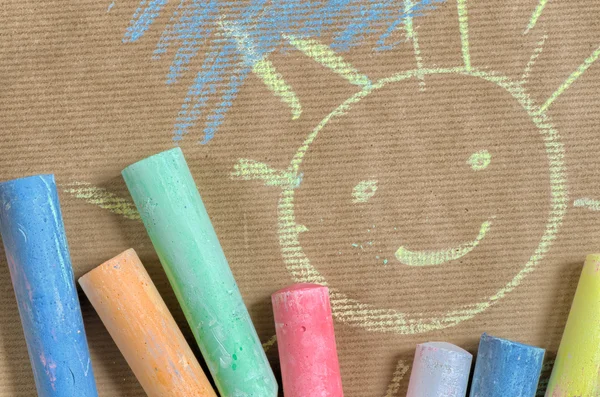 Multicolored chalk and sun drawing - Stock Image - Everypixel